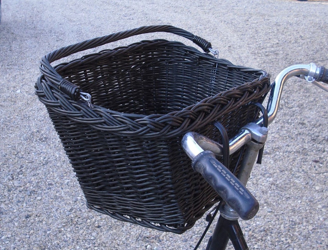 Wicker Bicycle Basket in Black, Hand-made Bicycle Basket Mounted on ...
