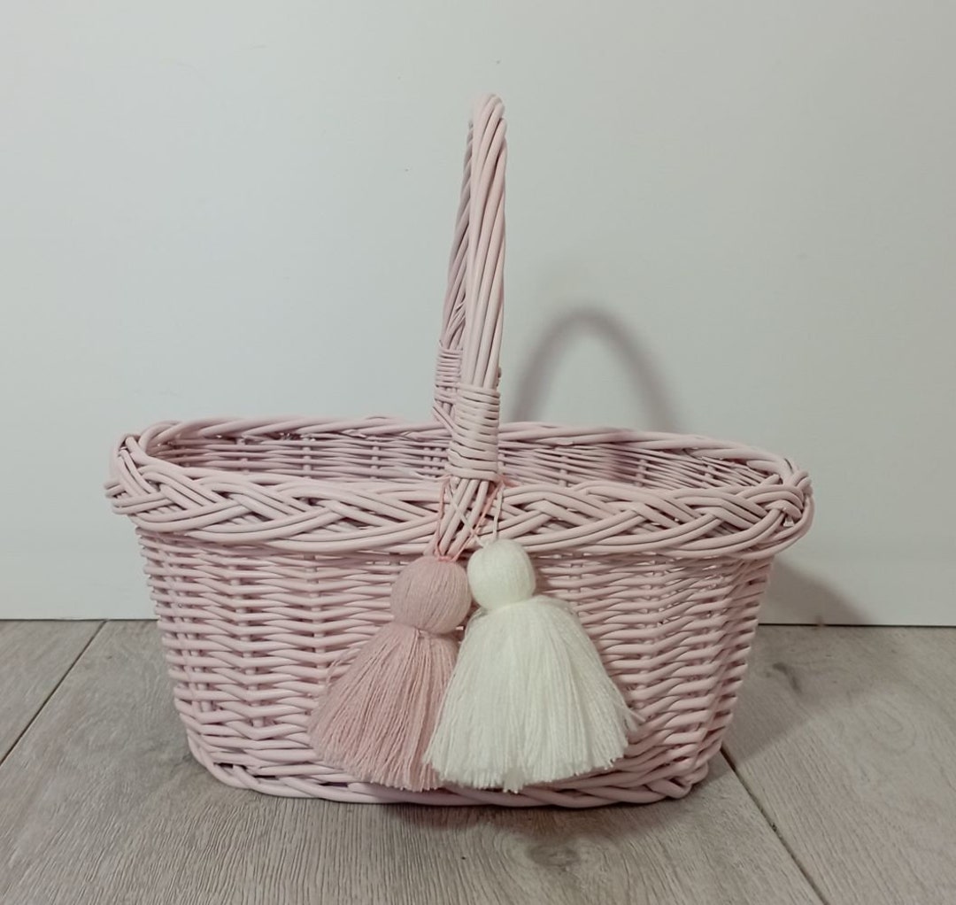 Pink Wicker Basket With Fringes, Easter, Basket for Trinkets, Children's MK 17 - Etsy