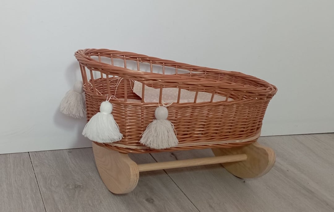 Wicker Rocking Bed for Dolls, Teddy Bears Made of Wicker and Wood ...