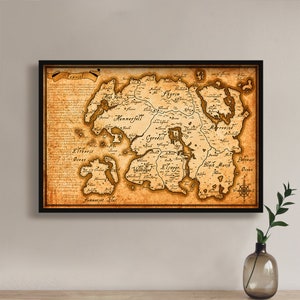 Map of Tamriel From Elder Scrolls Skyrim Poster High Quality Canvas Art ...