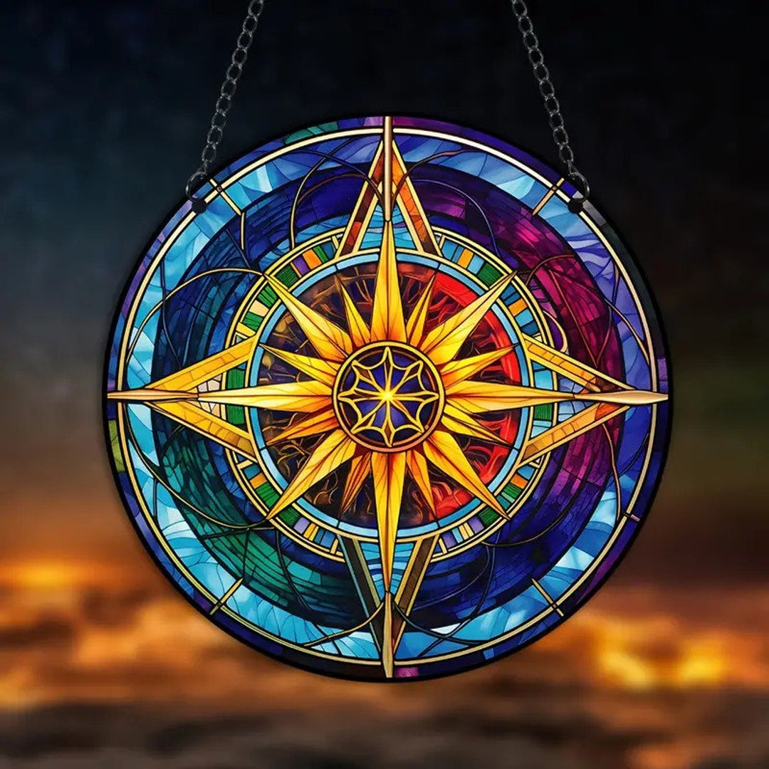 Compass Starlight Stained Windows Hangingsstained Decoration - Etsy