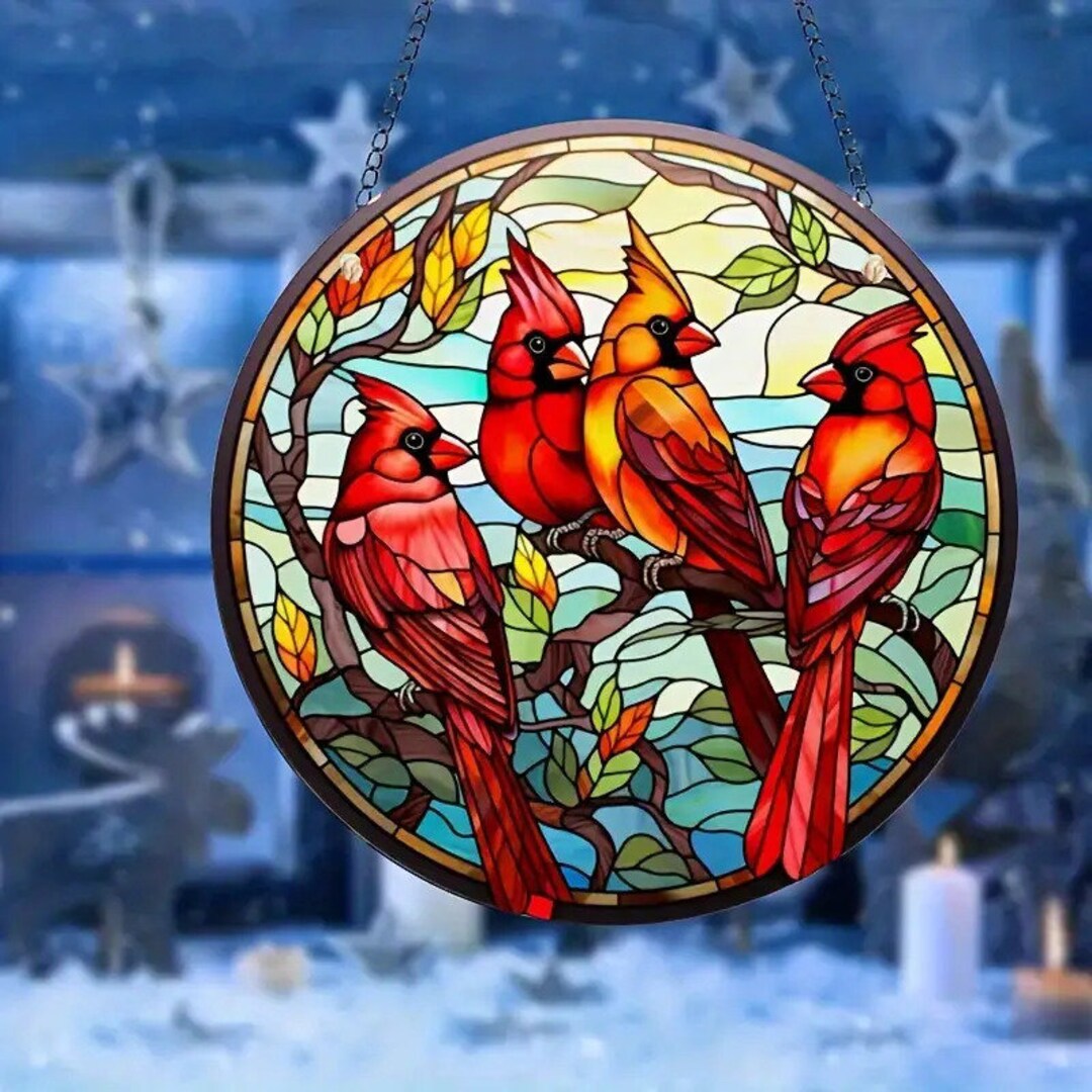 Double-sided Four Red Birds Suncatcher Window Wall Hanging - Etsy