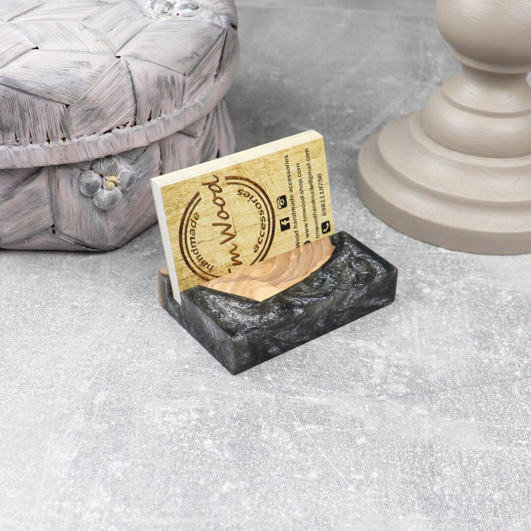 Wood and Resin Business Card Holder, Luxury Desktop Business Card ...