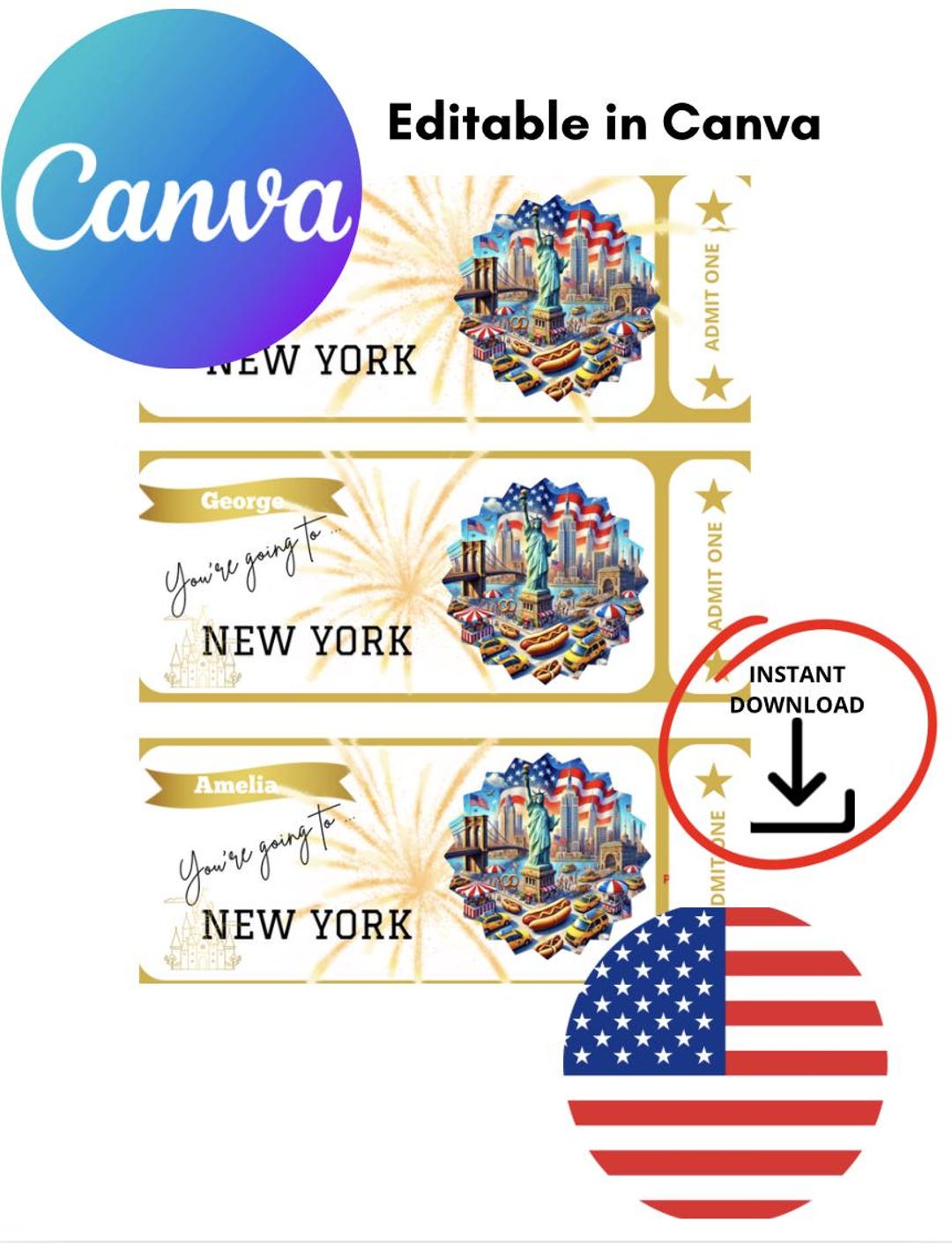 Editable New York Trip Ticket Template - Surprise Gift (digital ...