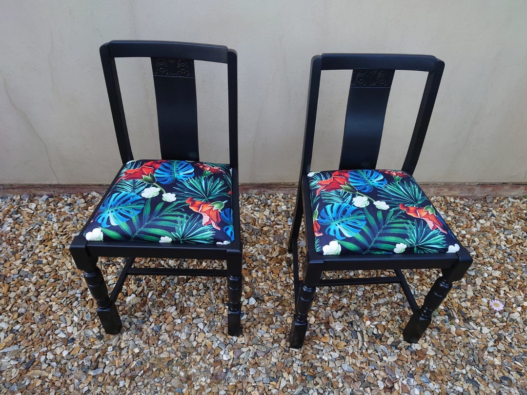 Dining Chairs Rainforest Velvet Fabric Black Satin Finish - Etsy