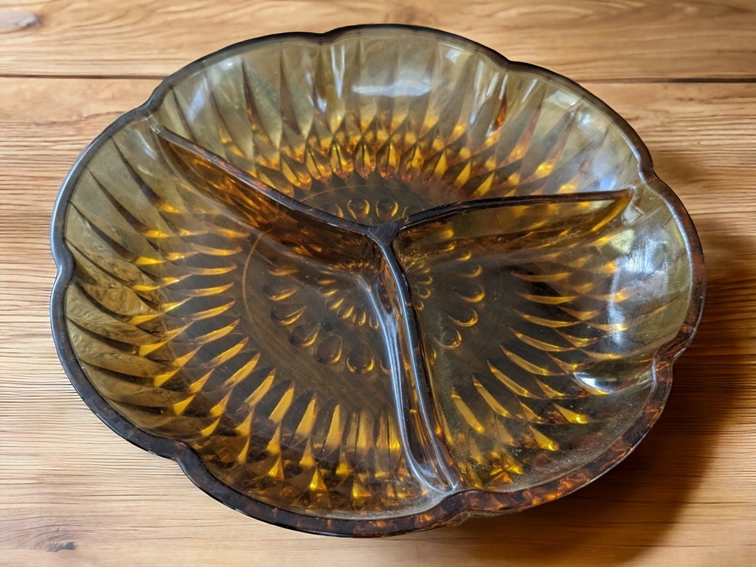Antique Vintage Amber Glass Divider Bowl - Etsy