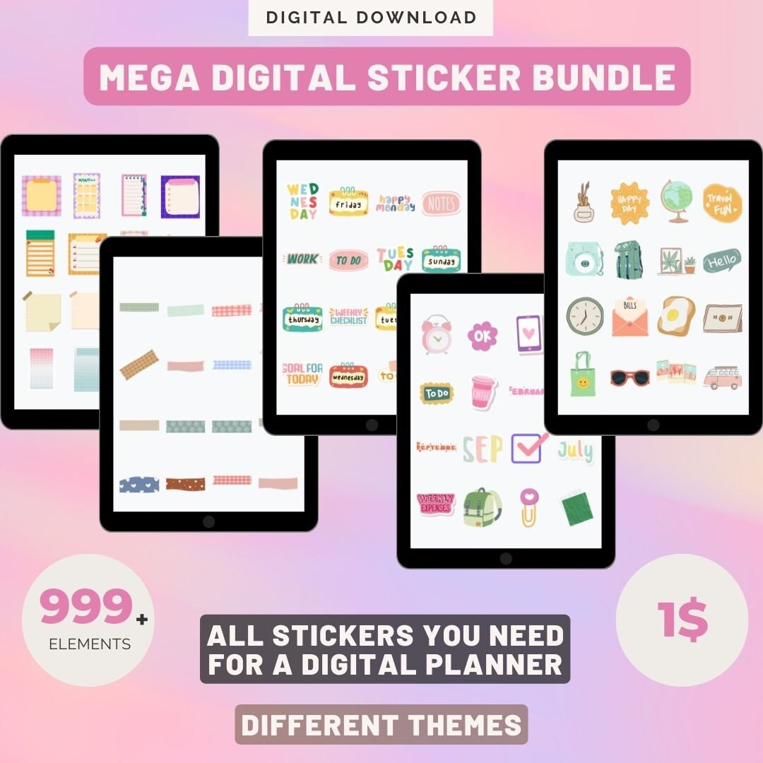 Mega Digital Planner Digital Stickers 999 Stickers, Goodnotes Files ...