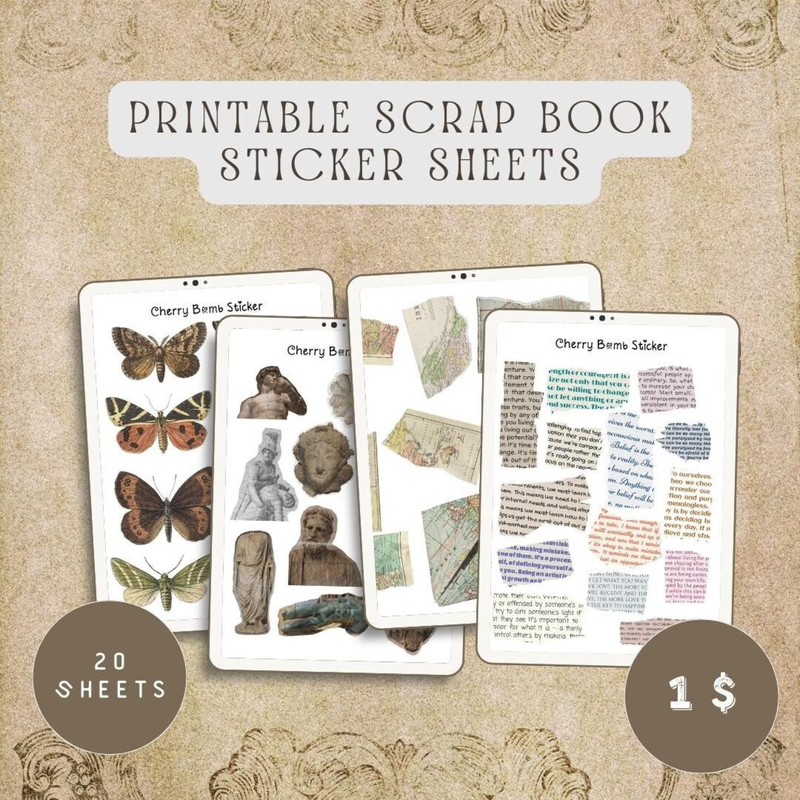 Printable Dark Academia/ Vintage / Scrapbook Sticker Sheets Journal ...