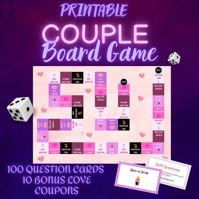 Couple Board Game | Printable Board Game | Couple Drink Game | Date Night Game | Adult Game for ...