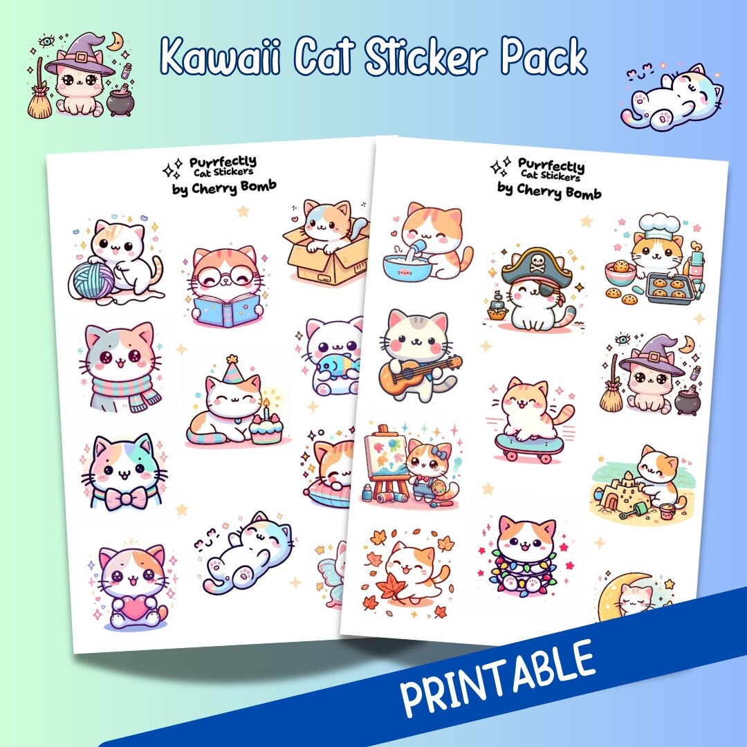 Printable Kawaii Cat Stickers | Sticker Sheet, Cute Stickers, Planner ...