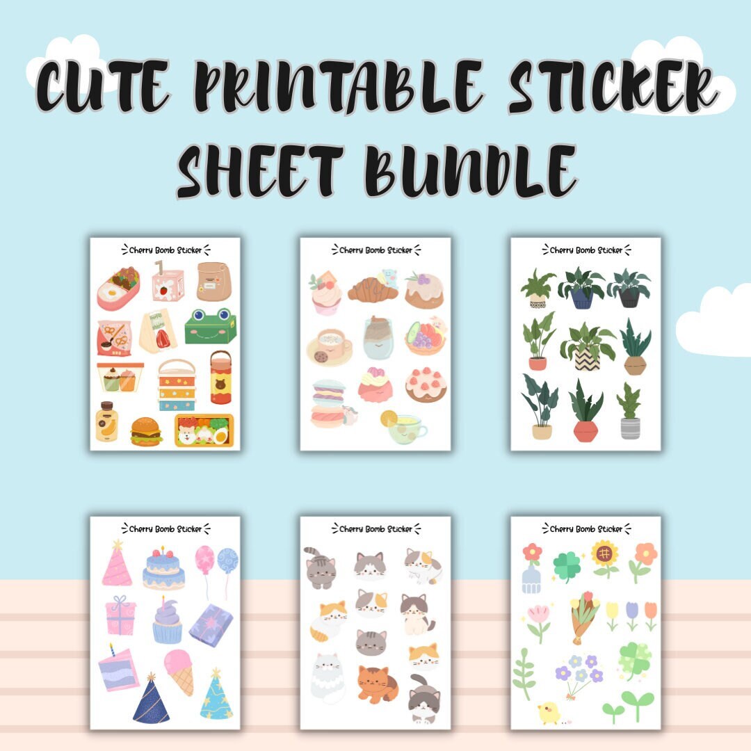 Cute Printable Sticker Sheet Bundle Planner Sticker Sheet Sticker Sheet ...