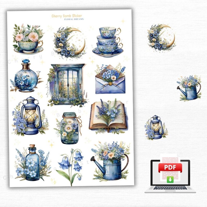 Printable Cottagecore Floral Sticker Sheet | Hand-drawn Digital ...