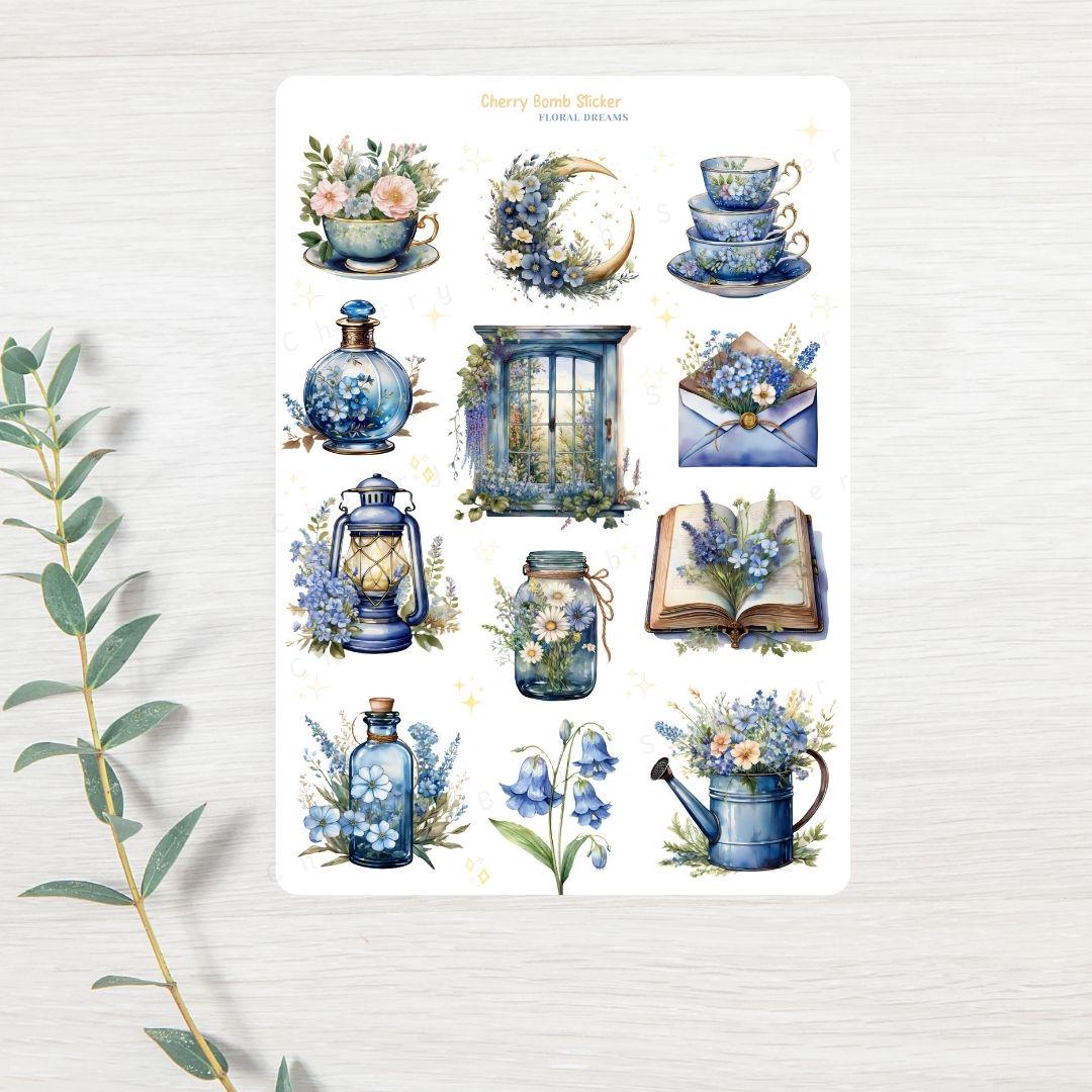 Printable Cottagecore Floral Sticker Sheet | Hand-drawn Digital ...