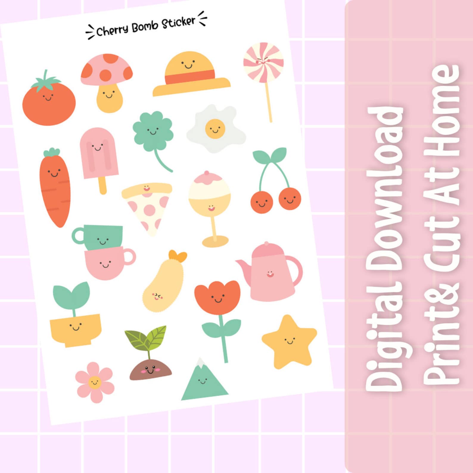 Cute Printable Sticker Sheet Bundle | Planner Sticker Sheet | Sticker ...