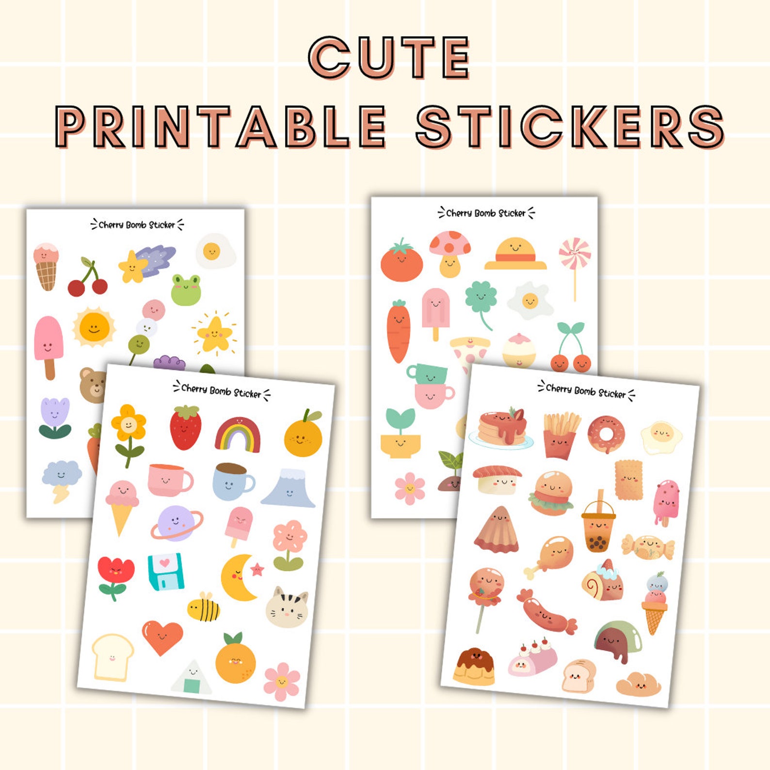 Cute Printable Sticker Sheet Bundle | Planner Sticker Sheet | Sticker ...