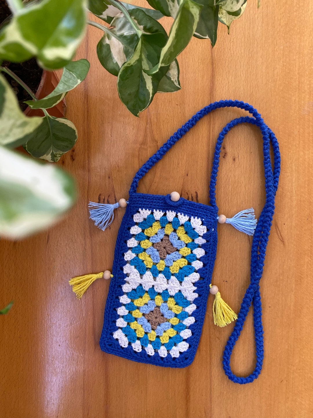 Phone Bag Crochet-bag With Motifs Plug-in Bag Handmade Phone Bag ...