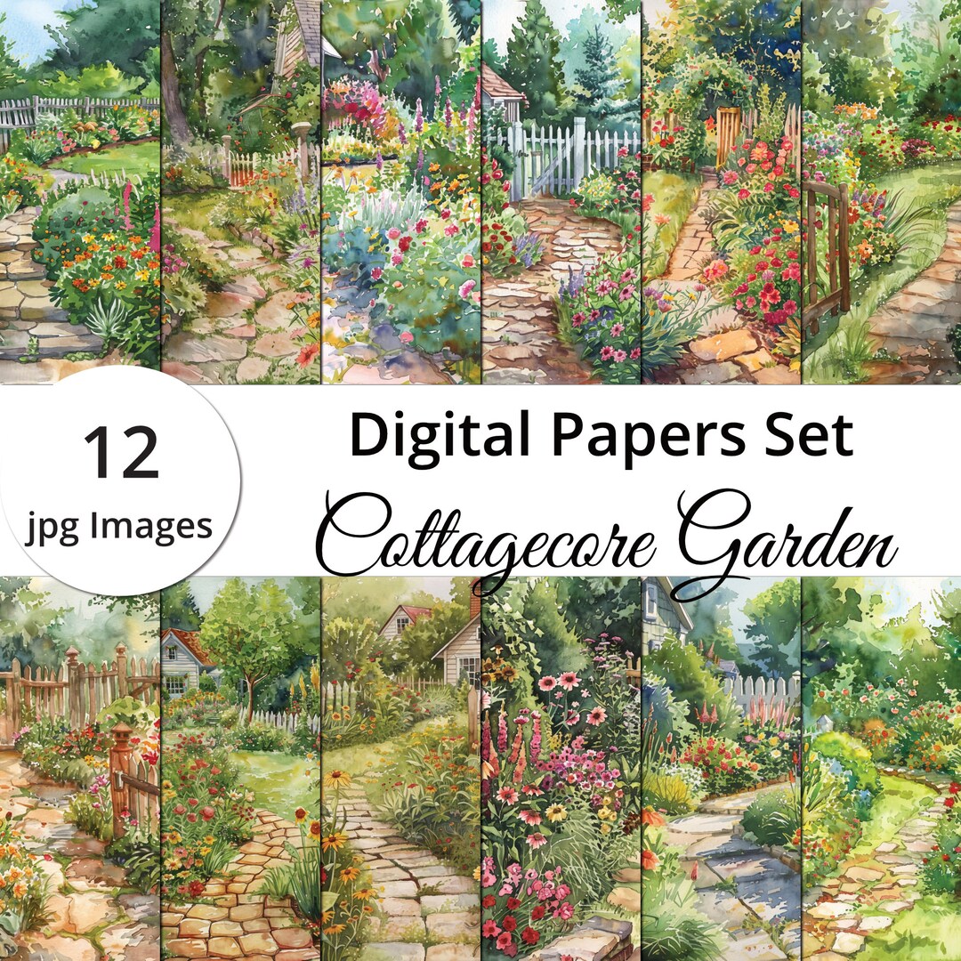 Cottagecore Garden Paths: 12 Unique Digital Papers for Charming and ...