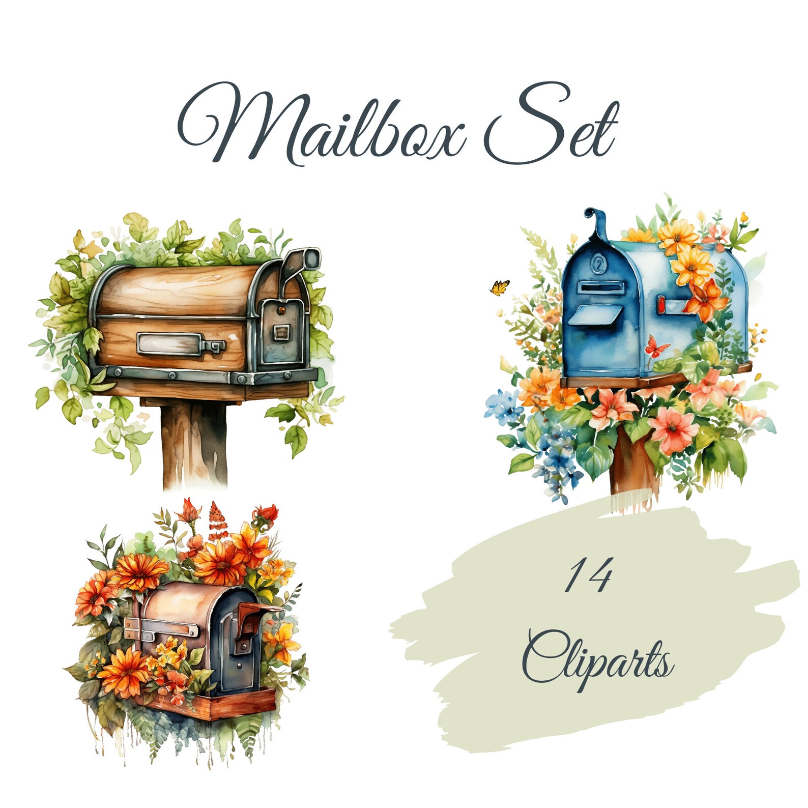 Vintage Mailboxes Set: 14 High Quality Pngs, Watercolor Vintage ...