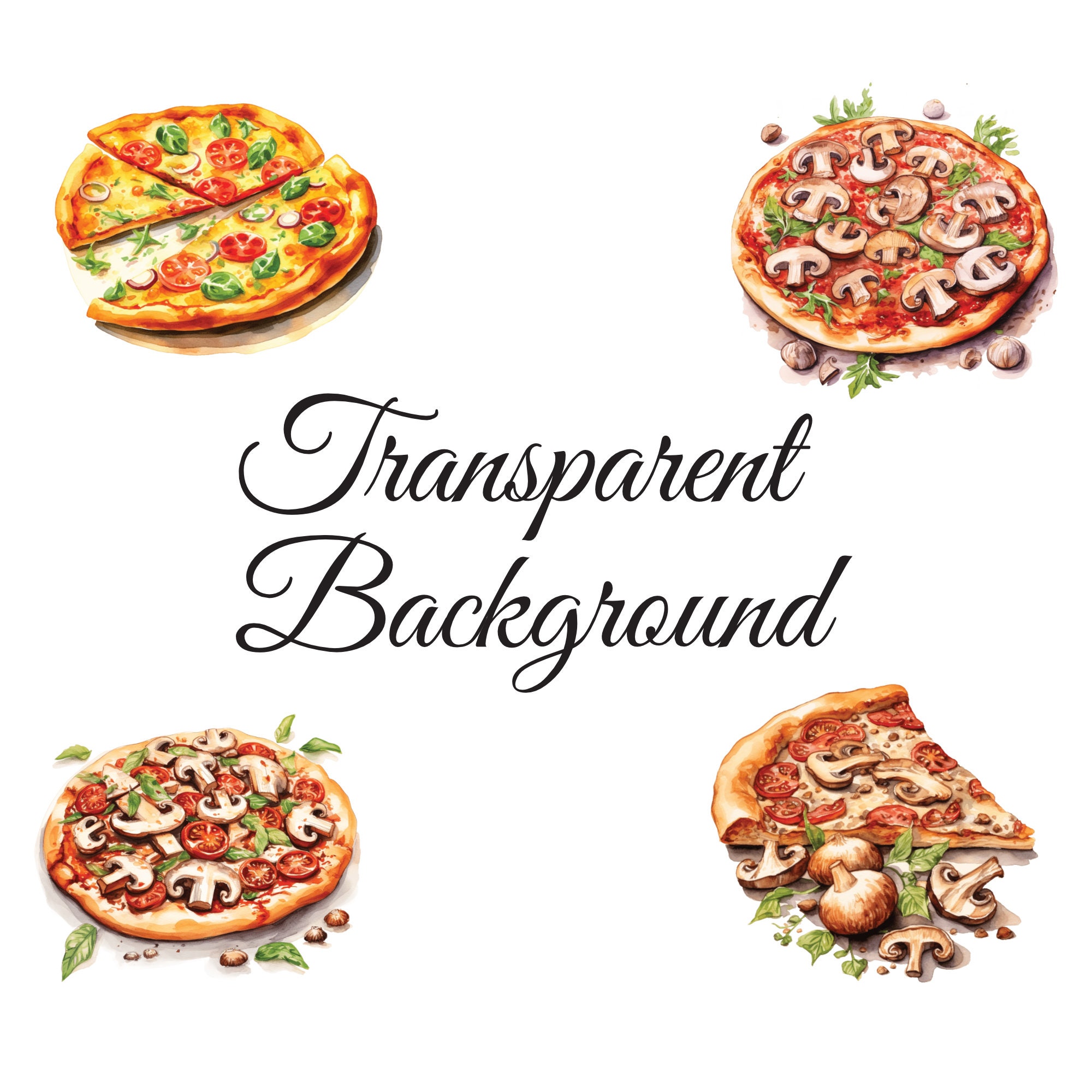 Pizza Clipart Set: 16 High Quality Pngs, Watercolor Pizza, Digital ...