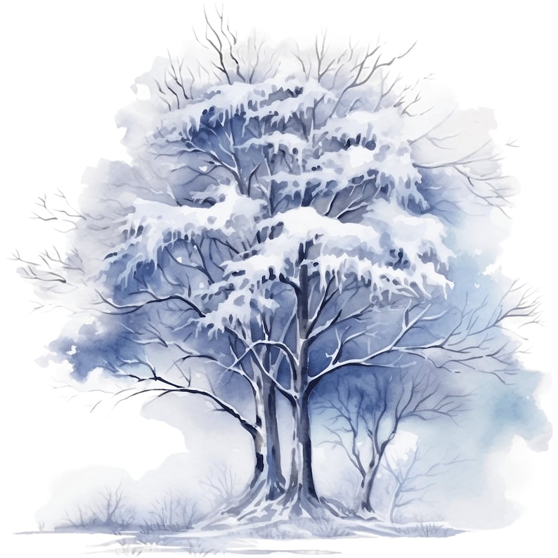Snowy Trees Clipart Set: 14 High Quality Pngs, Watercolor Forest ...