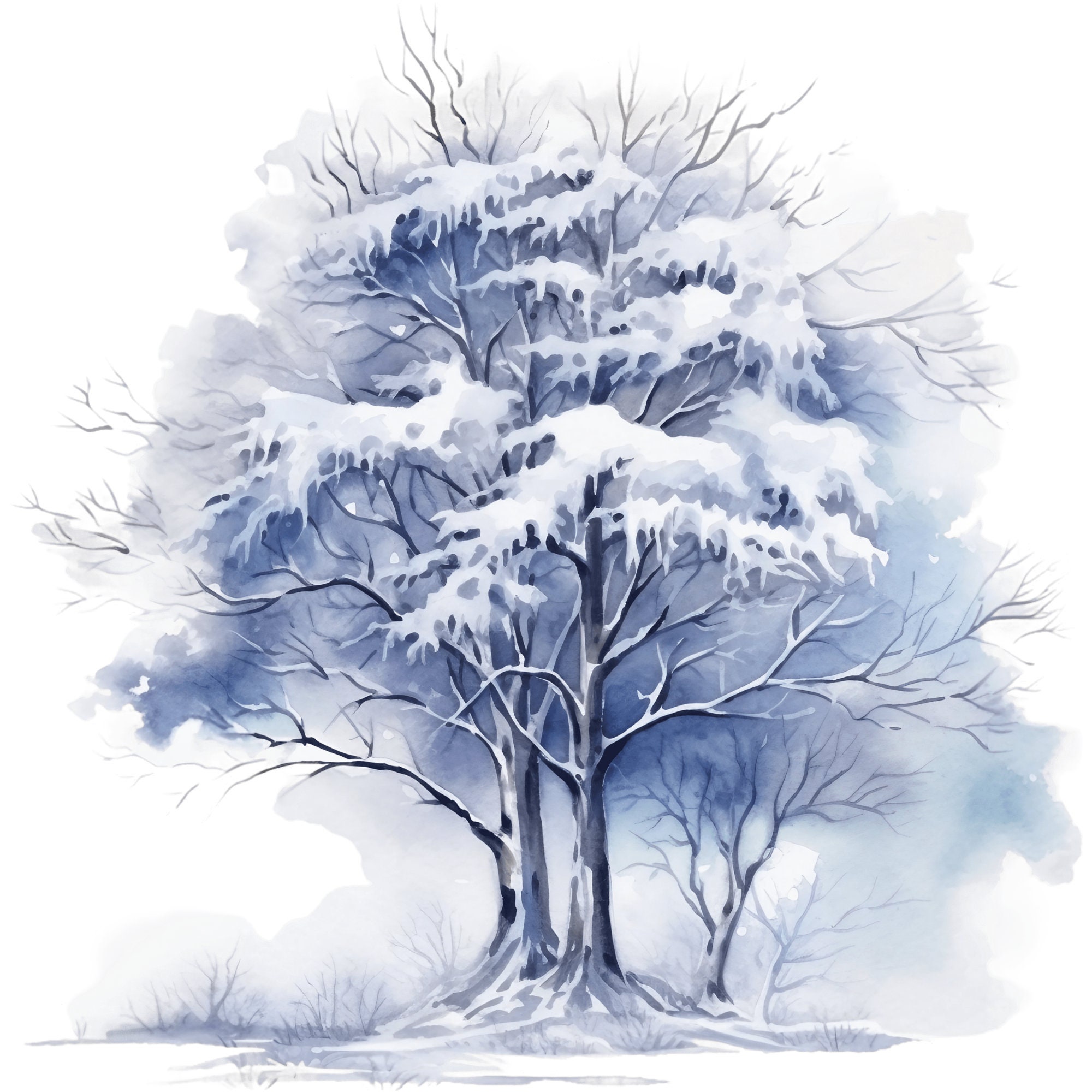 Snowy Trees Clipart Set: 14 High Quality Pngs, Watercolor Forest ...