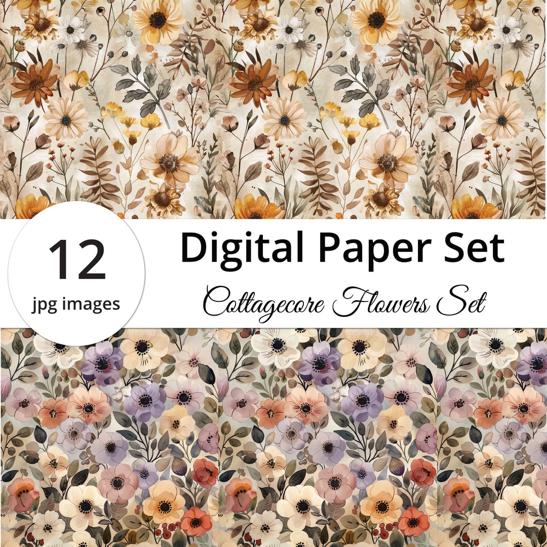 Cottagecore Floral Pattern Set 12 Seamless Digital Designs for Romantic ...