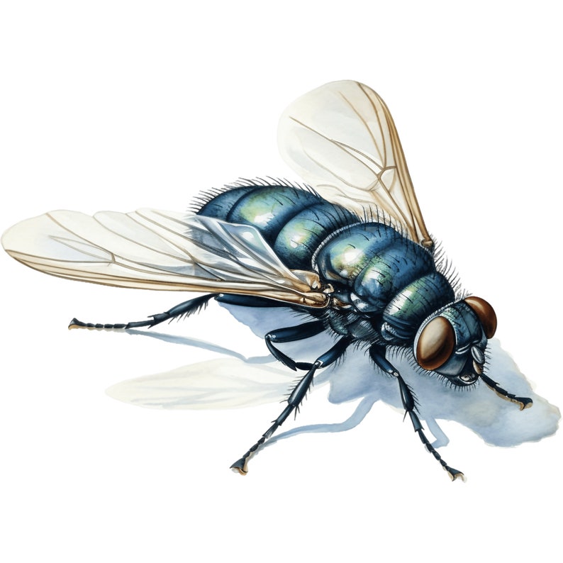 Fly Clipart Set: 12 High Quality Pngs, Watercolor Insects Clip Art Card ...