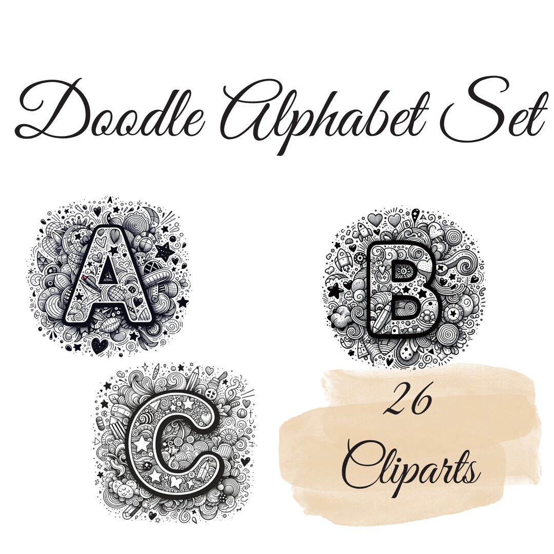 Doodle Alphabet Clipart Set: 26 High Quality Pngs Christmas - Etsy