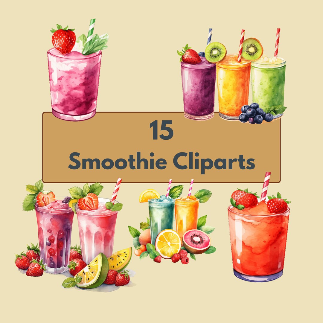 Watercolor Smoothie Clipart Set 2, 12 High Quality PNG Cliparts ...