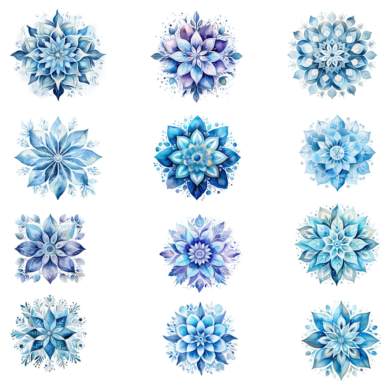 Winter Mandala Clipart Set: 12 High Quality Pngs, Winter Mandalas ...