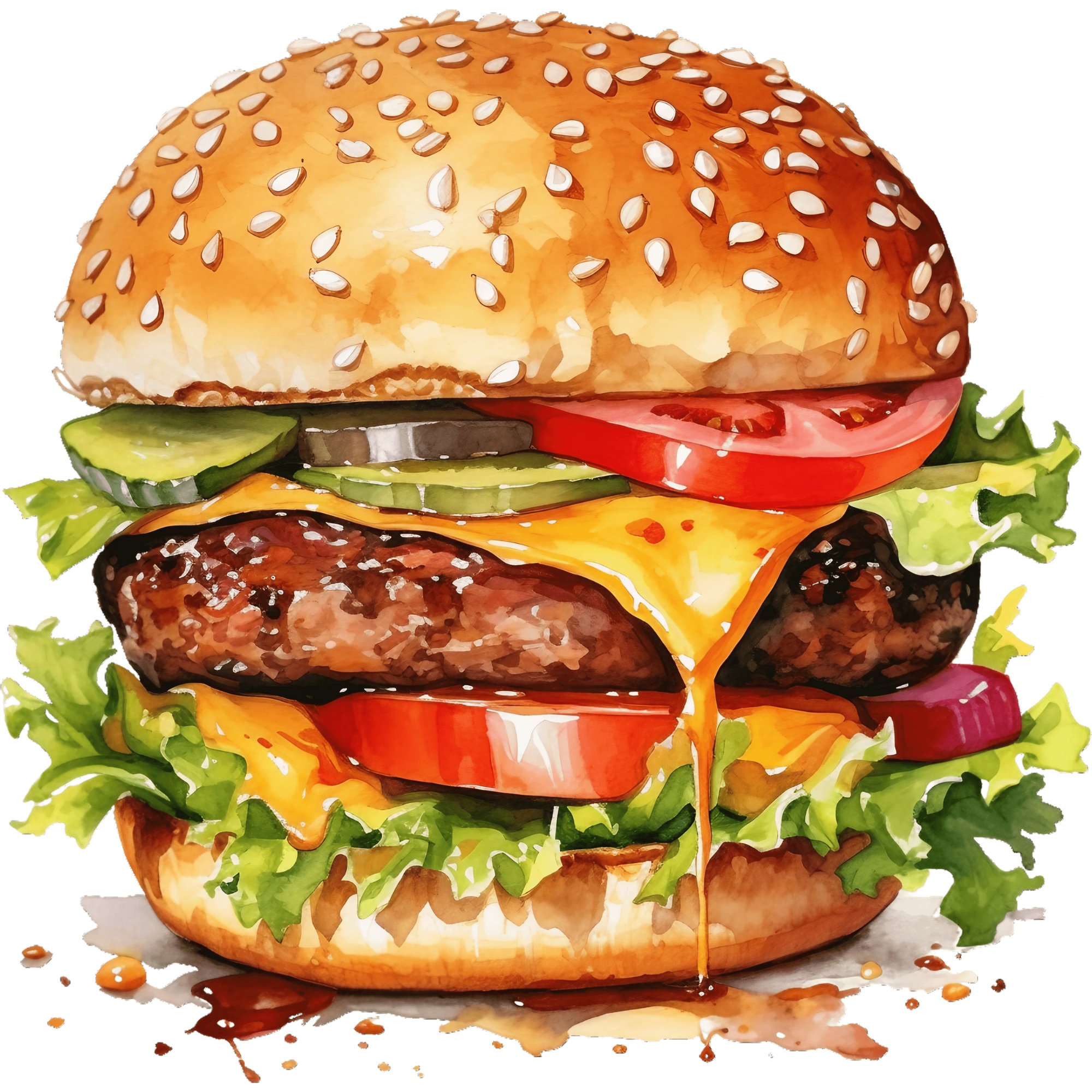 Hamburger Clipart Set: 12 High Quality Pngs, Watercolor Hamburgers ...