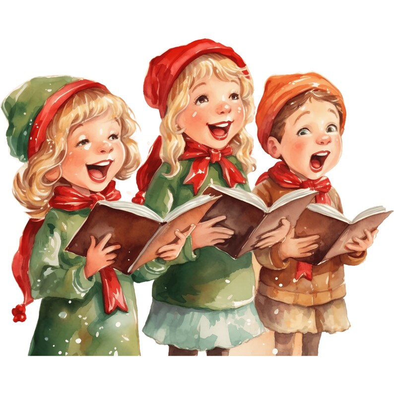 Christmas Carols Clipart Set: 14 High Quality Pngs, Singing Children ...