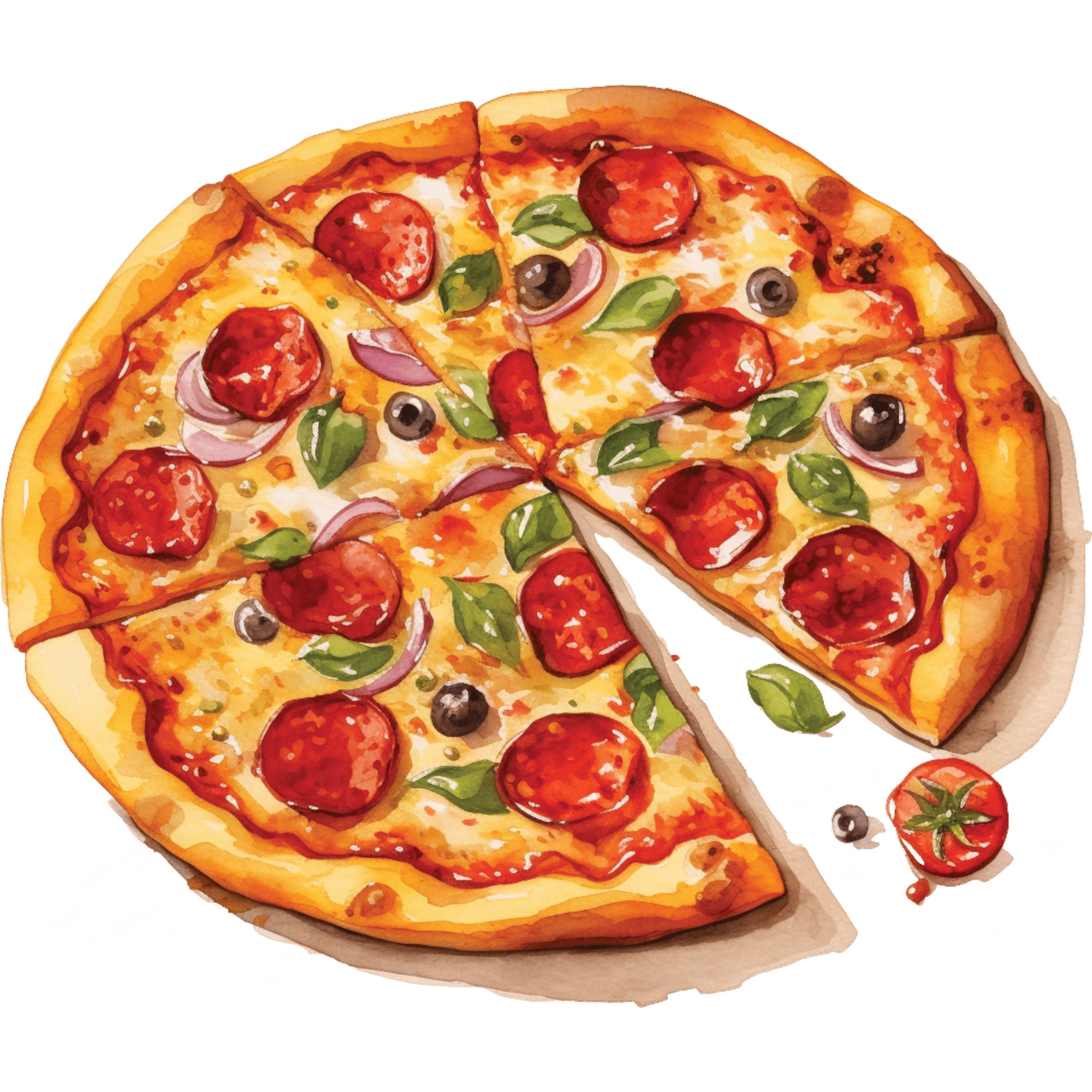 Pizza Clipart Set: 16 High Quality Pngs, Watercolor Pizza, Digital ...