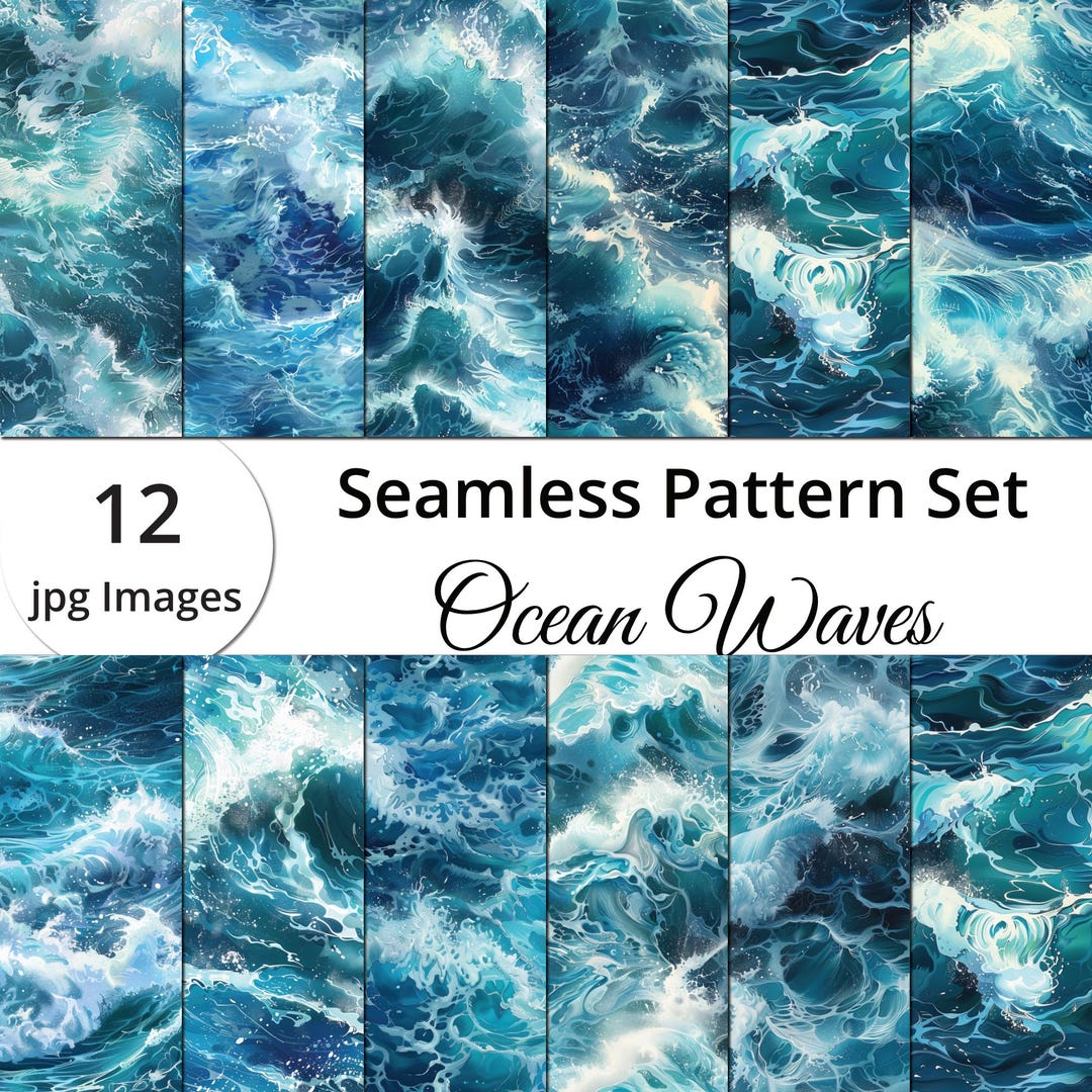 12 Seamless Ocean Wave Patterns, Digital Papers for Maritime Projects ...