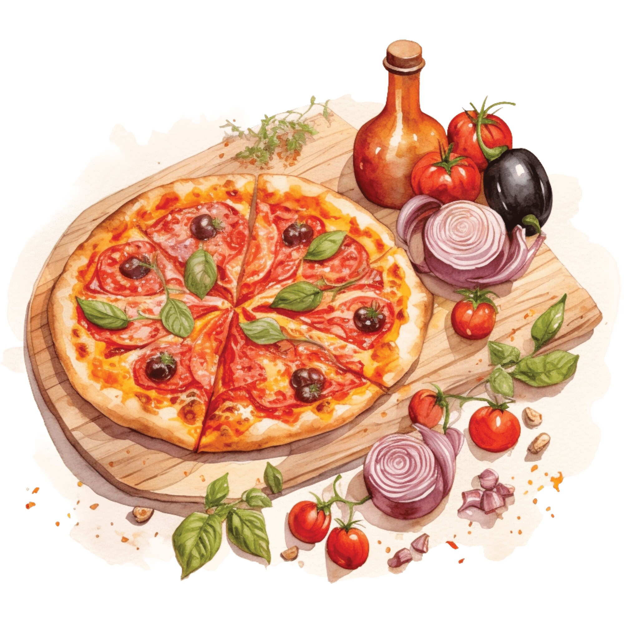Pizza Clipart Set: 16 High Quality Pngs, Watercolor Pizza, Digital ...