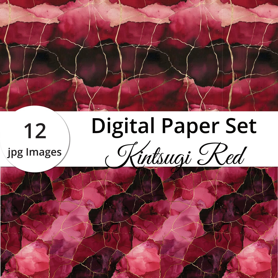 Kintsugi Red Seamless Patterns 12 Exclusive Digital Designs ...