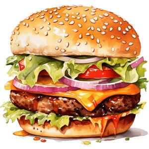 Hamburger Clipart Set: 12 High Quality Pngs, Watercolor Hamburgers ...