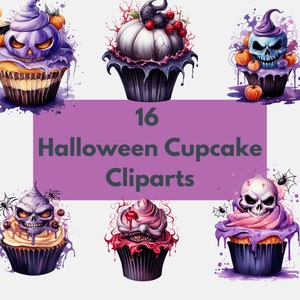 Halloween Cupcake Clipart Set: 16 High Quality Pngs, Watercolor Cupcake ...