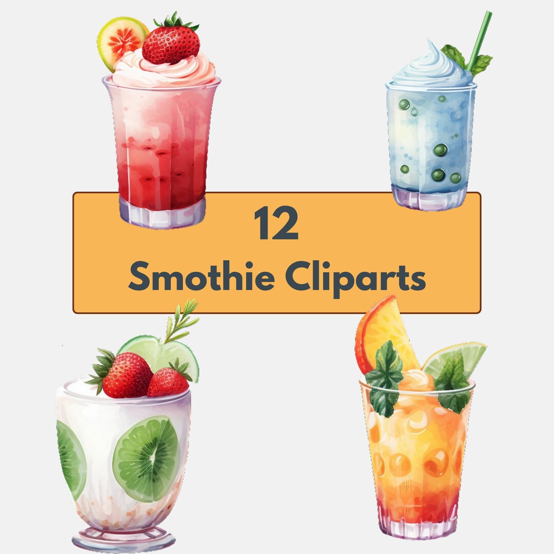 Watercolor Smoothie Clipart, 12 High Quality PNG Cliparts , Digital ...