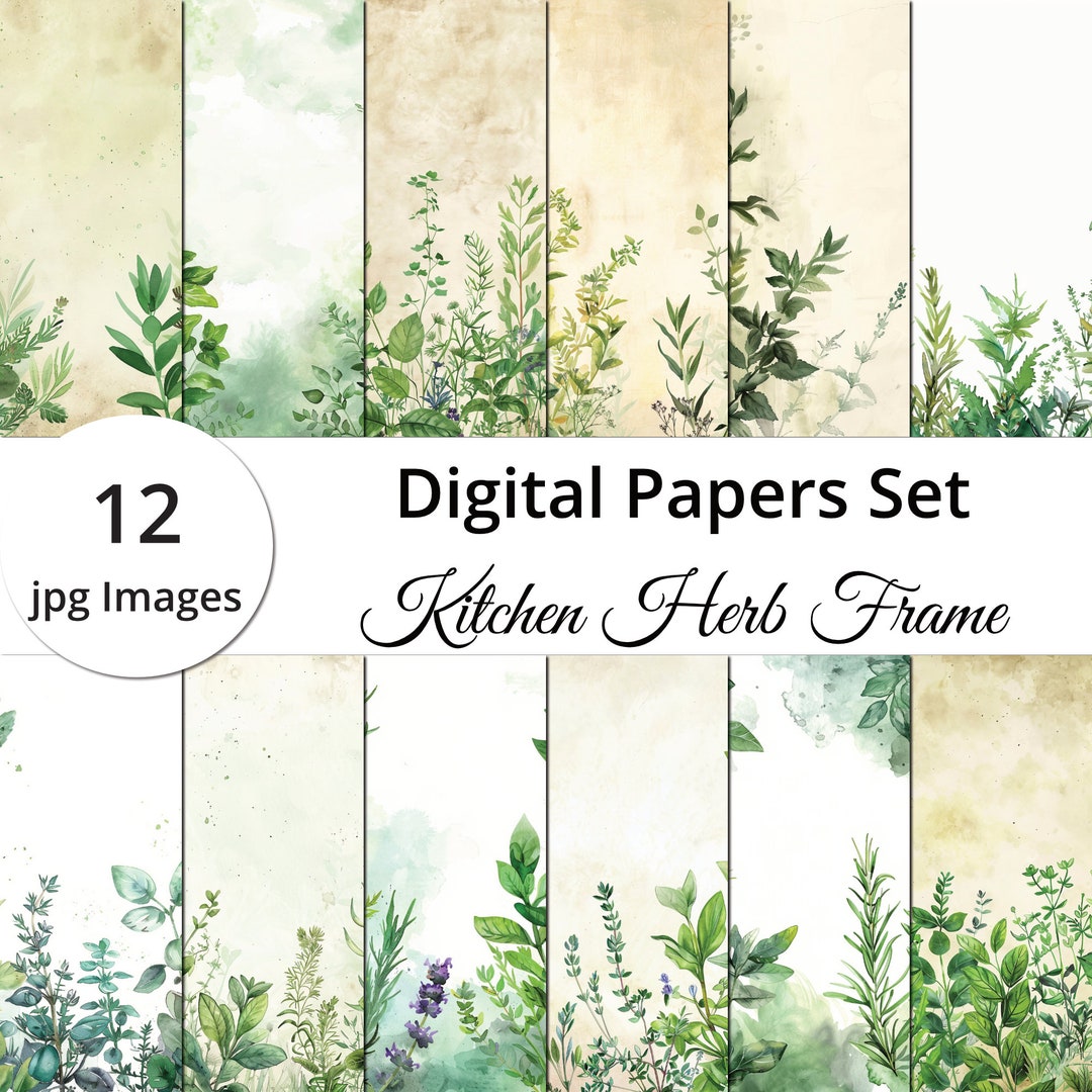 Herb Garden Magic 12 Elegant Digital Papers With Frames Made of Kitchen ...