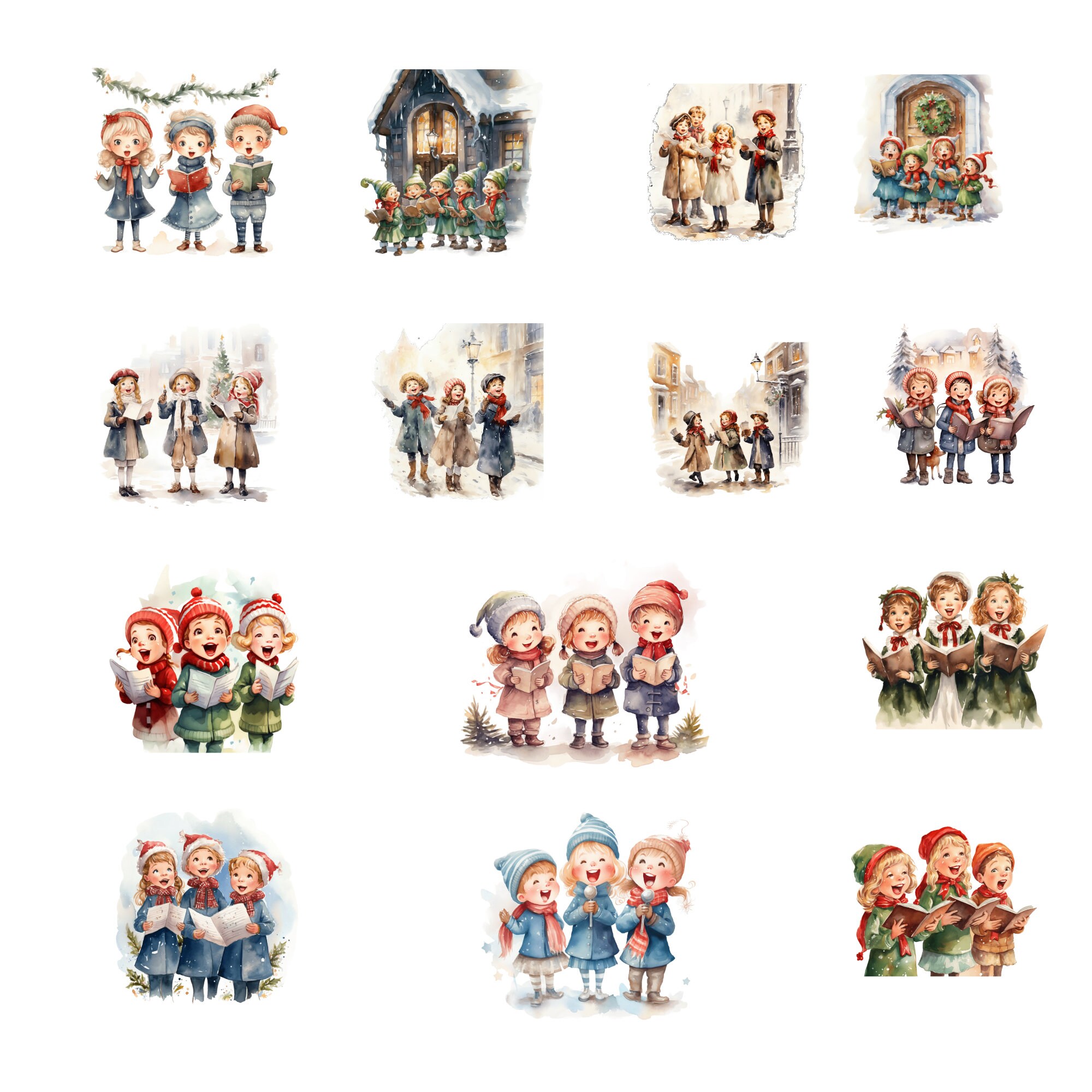 Christmas Carols Clipart Set: 14 High Quality Pngs, Singing Children ...