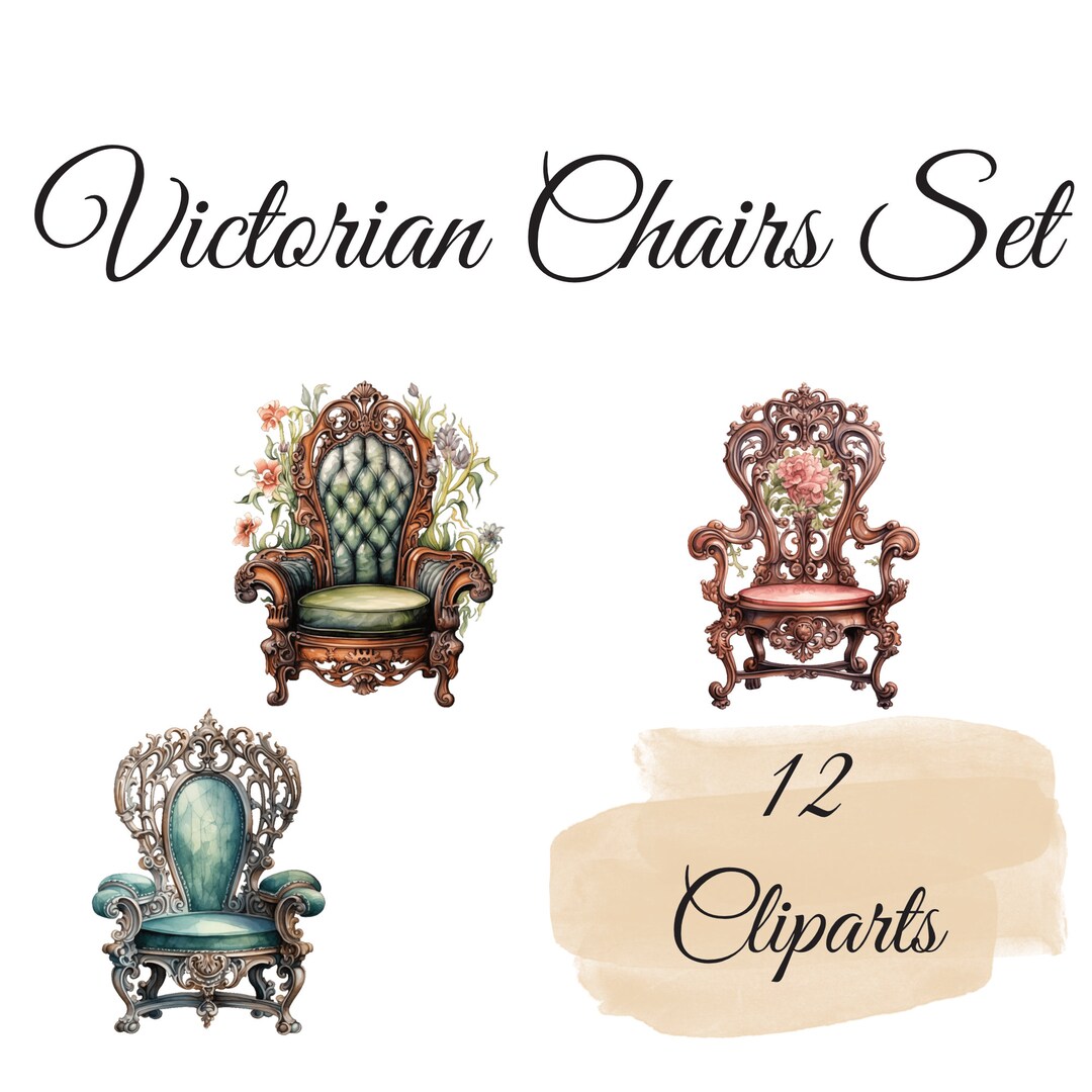 Victorian Chairs Clipart Set: 12 High Quality Pngs, Watercolor Vintage ...