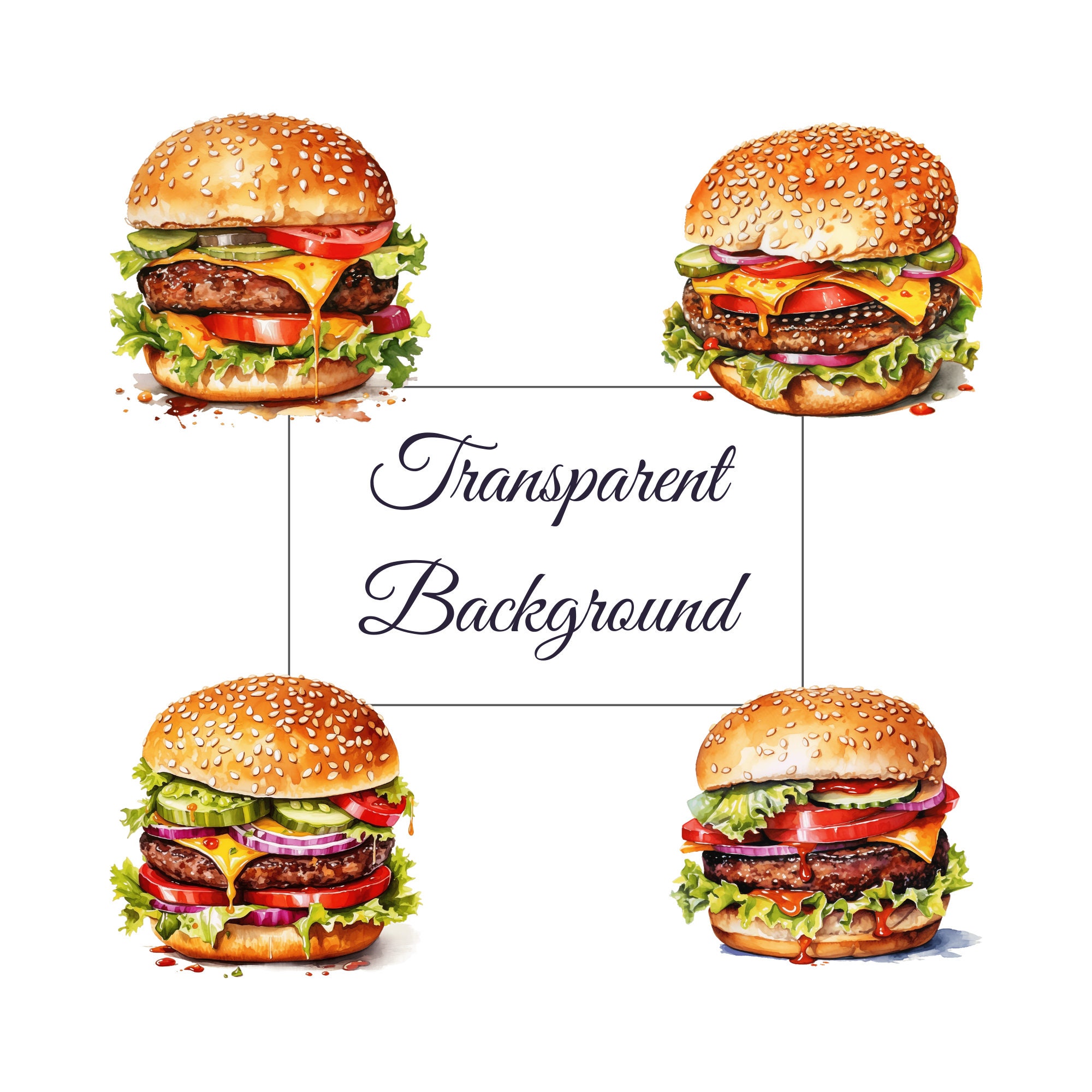 Hamburger Clipart Set: 12 High Quality Pngs, Watercolor Hamburgers ...