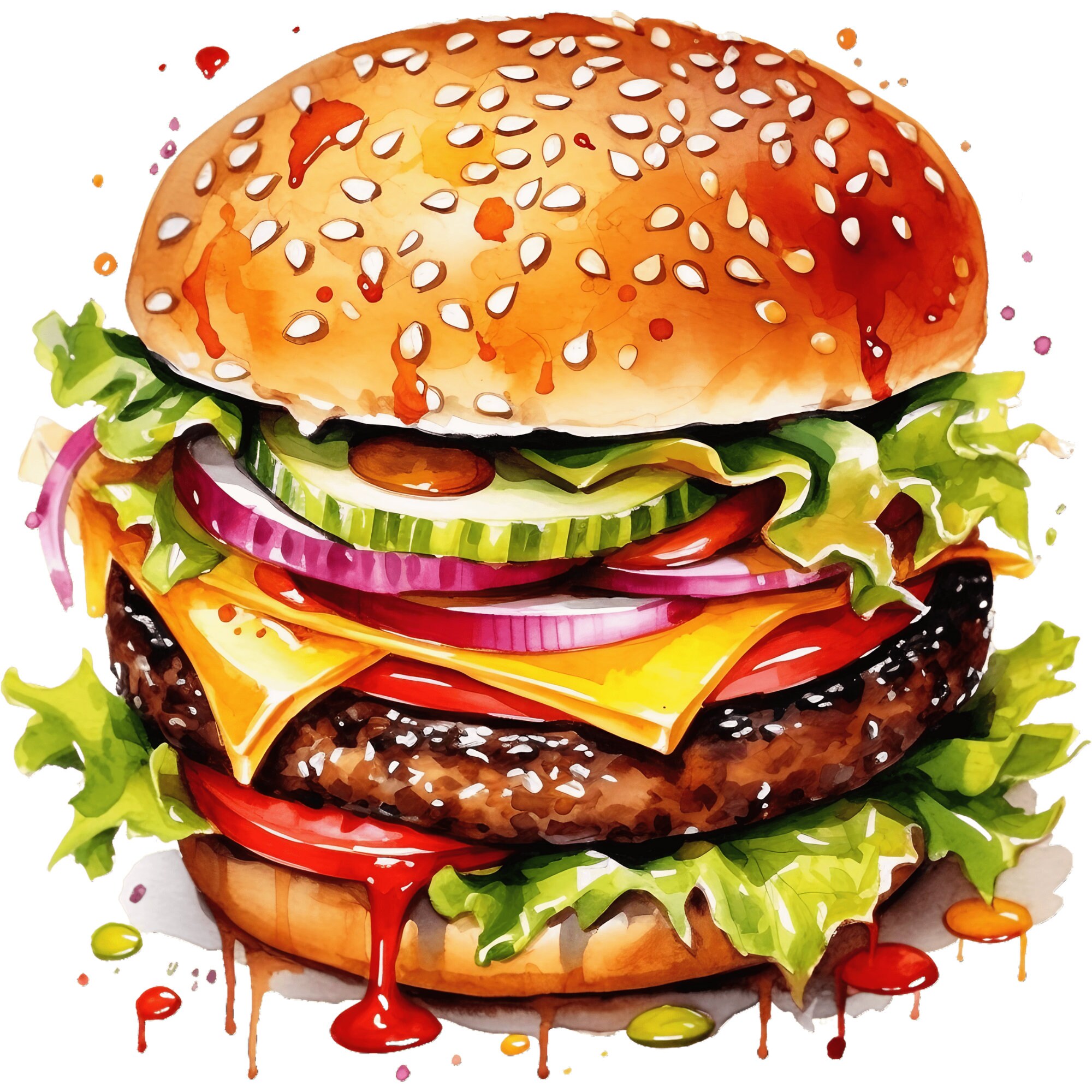 Hamburger Clipart Set: 12 High Quality Pngs, Watercolor Hamburgers ...