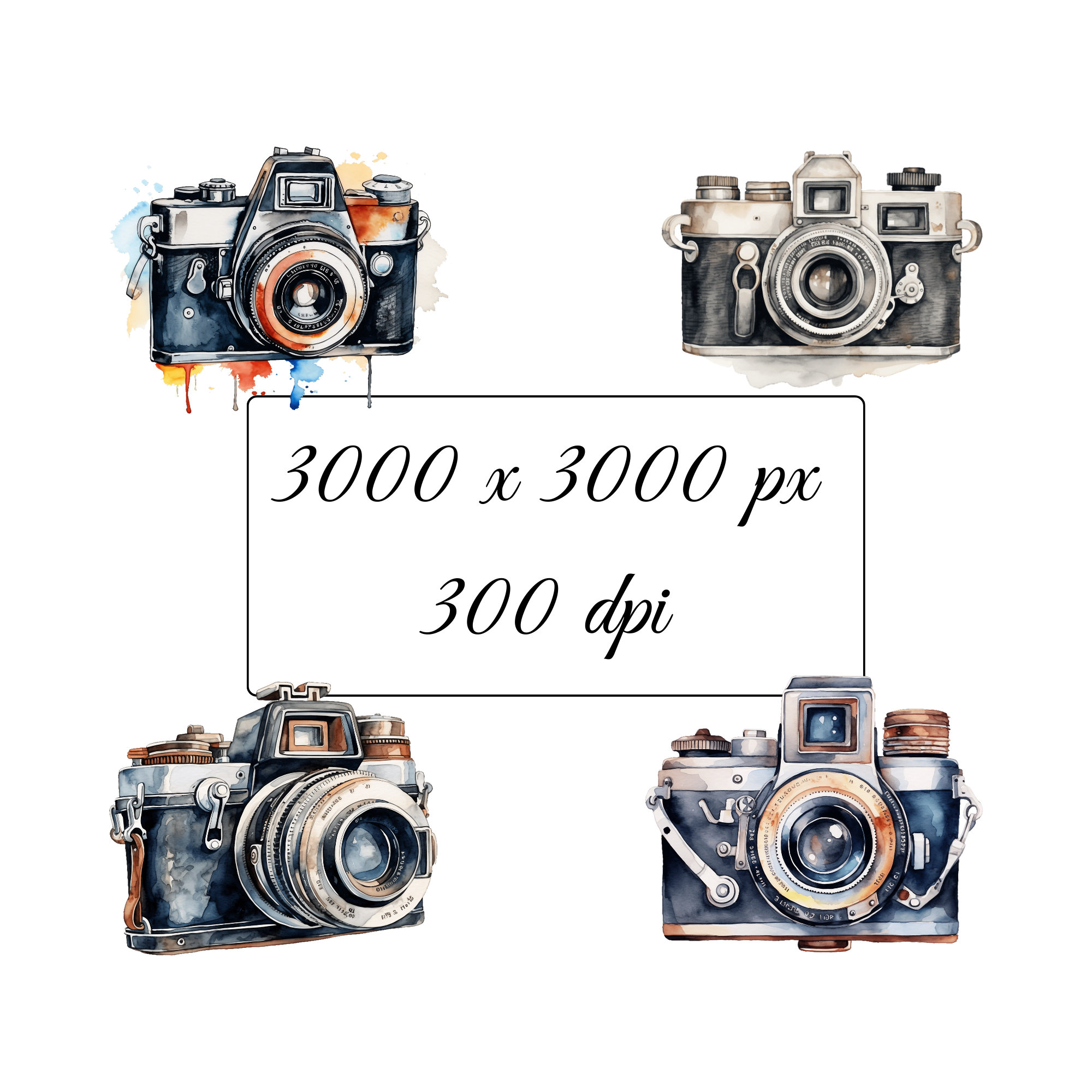 Fotoapparat Clipart Set: 15 High Quality Pngs, Aquarell Vintage ...