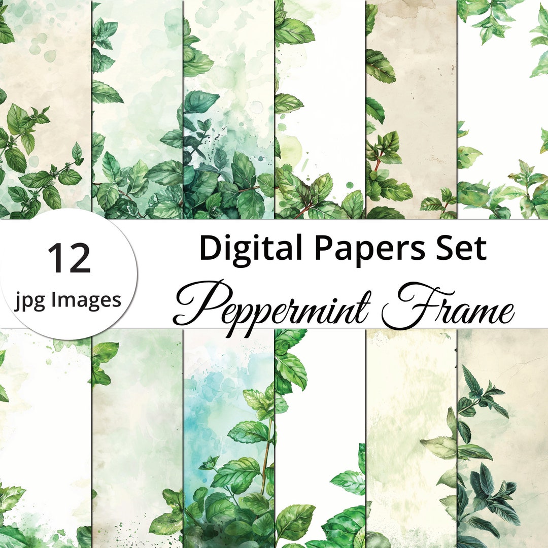 Refreshing Peppermint: 12 Digital Papers With Decorative Mint Frames ...