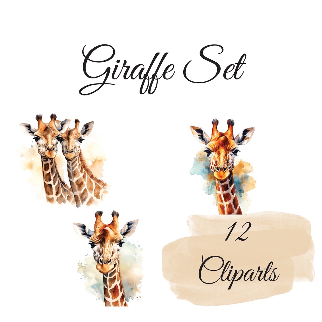 Giraffe Clipart Set: 12 High Quality Pngs, Watercolor African Animals ...