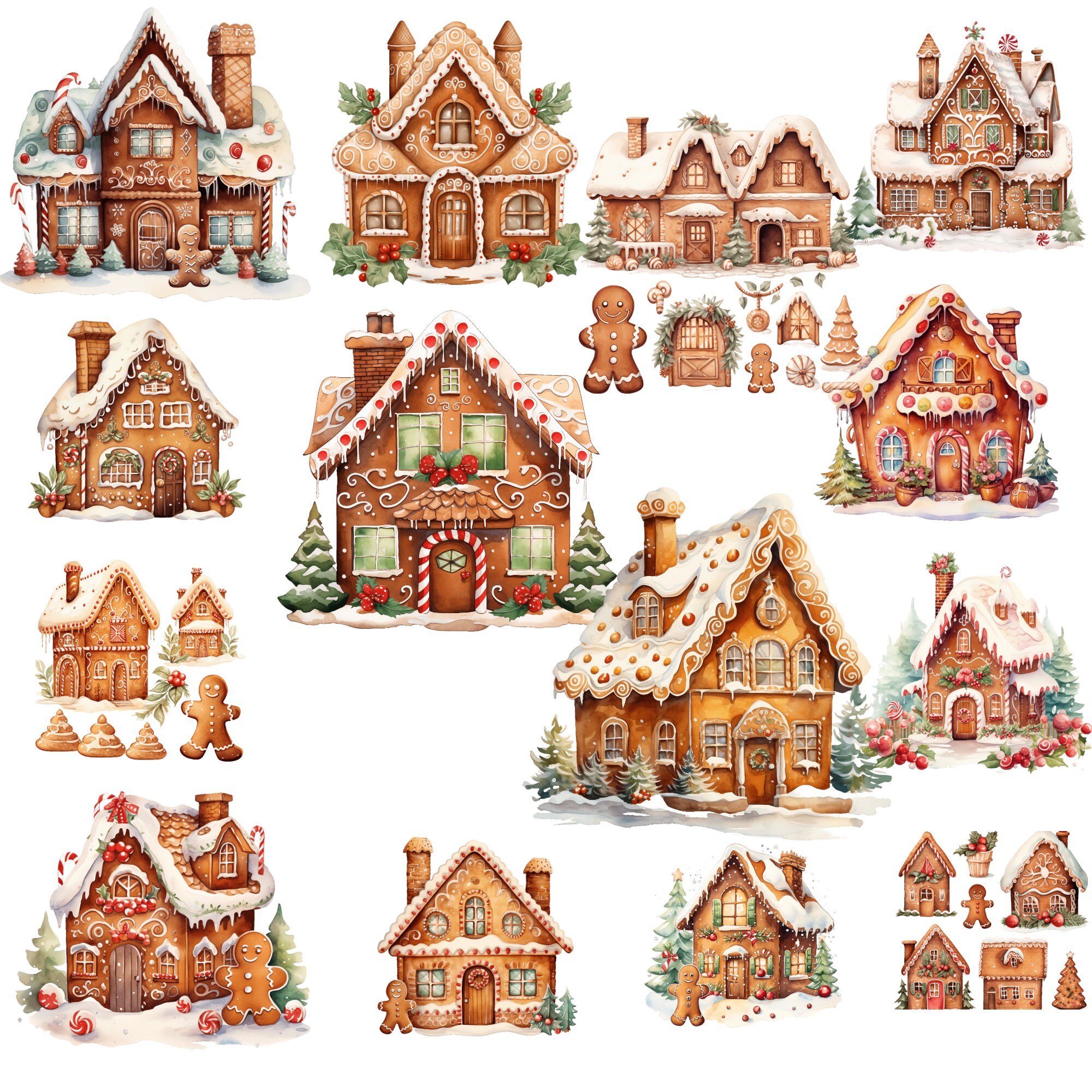 Gingerbread House Clipart Set: 12 High Quality Pngs, Christmas ...