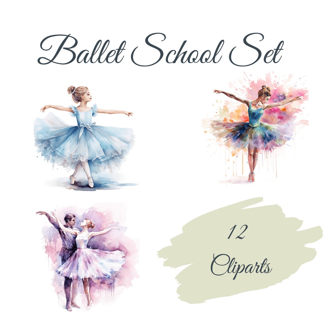 Ballet School Clipart Set: 12 High Quality Pngs, Watercolor Ballerina ...