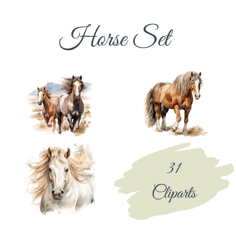 Horses Clipart Set: 31 High Quality Pngs Watercolor Clip Art - Etsy
